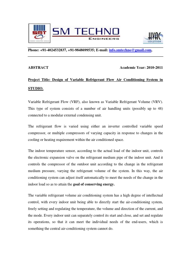 Abstract Design of VRF System | PDF | Hvac | Air Conditioning