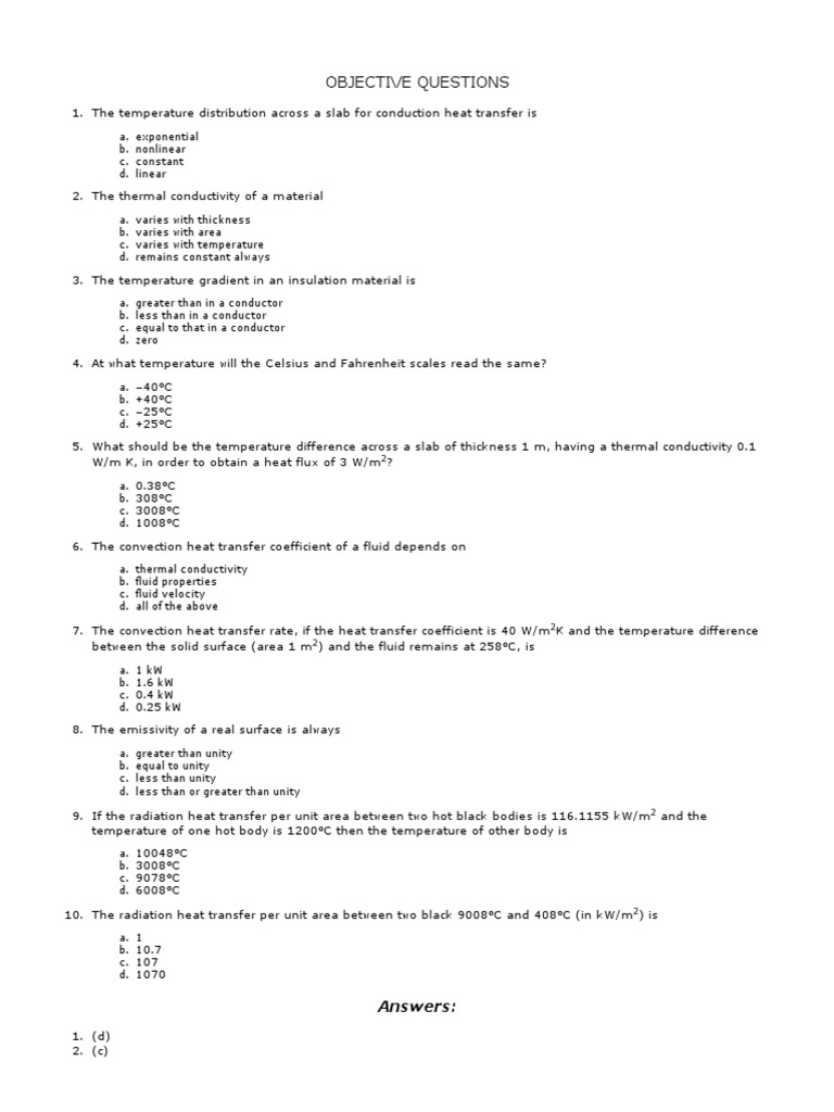 Heat Transfer Quiz Questions and Answers | PDF