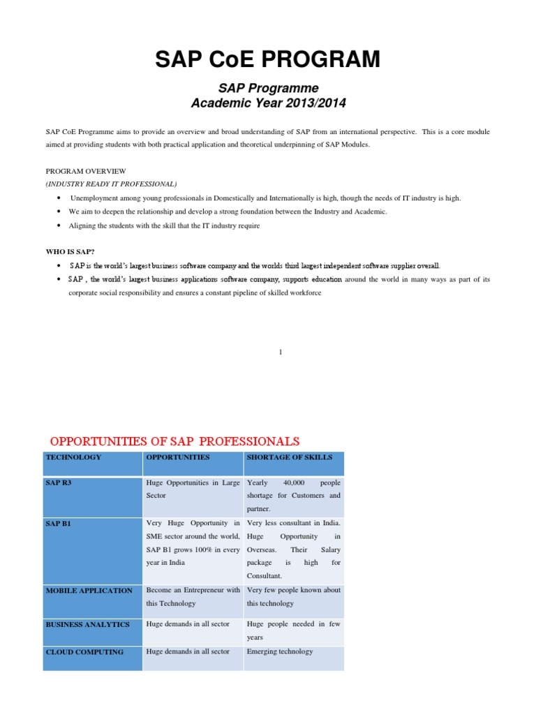 SAP CoE Program Overview and Opportunities | PDF | Sap Se ...
