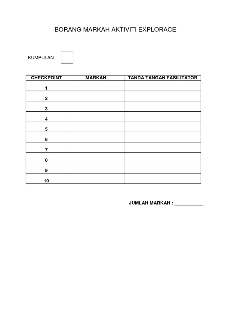 Borang Markah Aktiviti Explorace | PDF