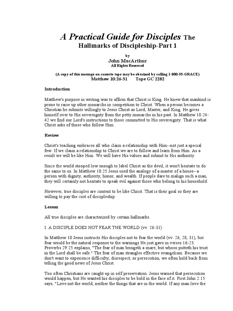 A Practical Guide For Disciples The Hallmarks of Discipleship-Part 1 - Mateus 10.26-31 - John ...