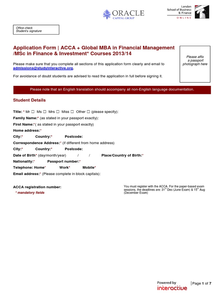 ACCA MBA-MSC Application Form | PDF | Master Of Business Administration ...