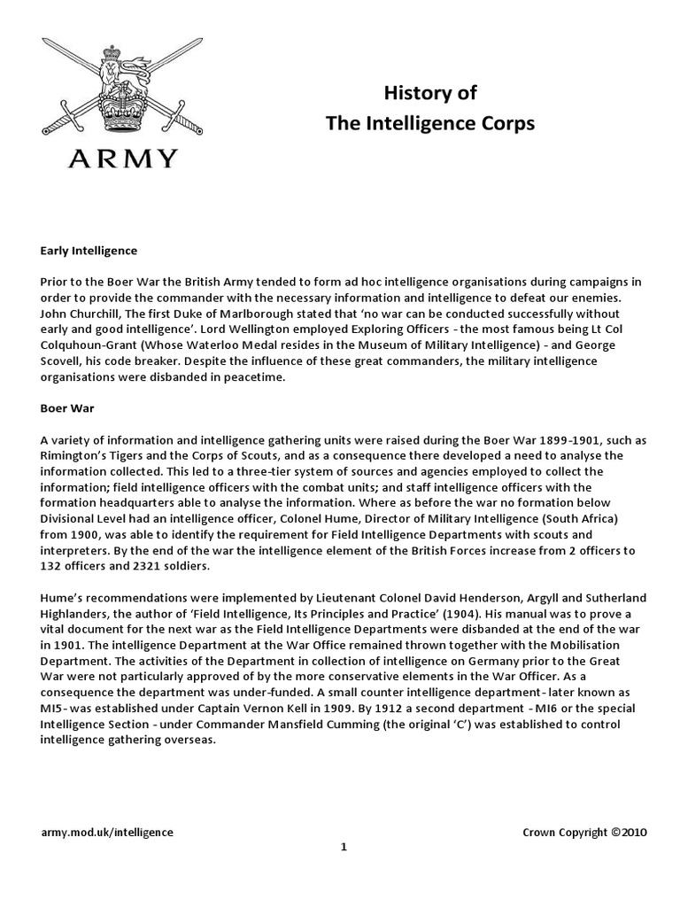 History of Intelligence Corps | PDF | Royal Flying Corps | Special ...