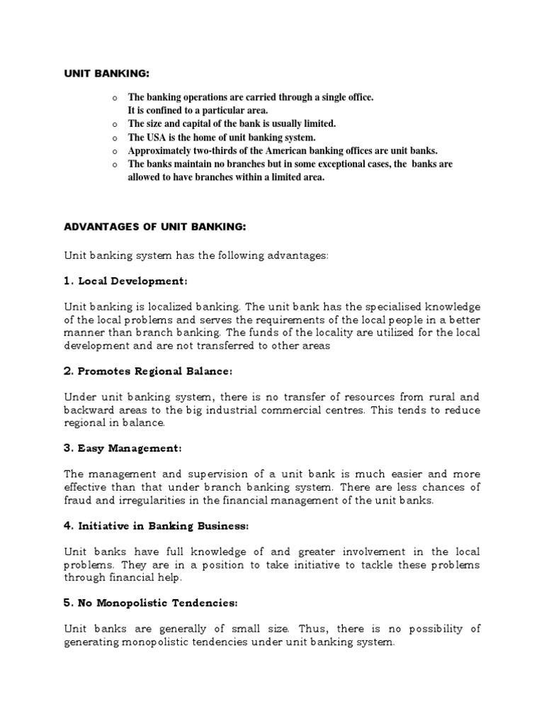Unit Banking | PDF