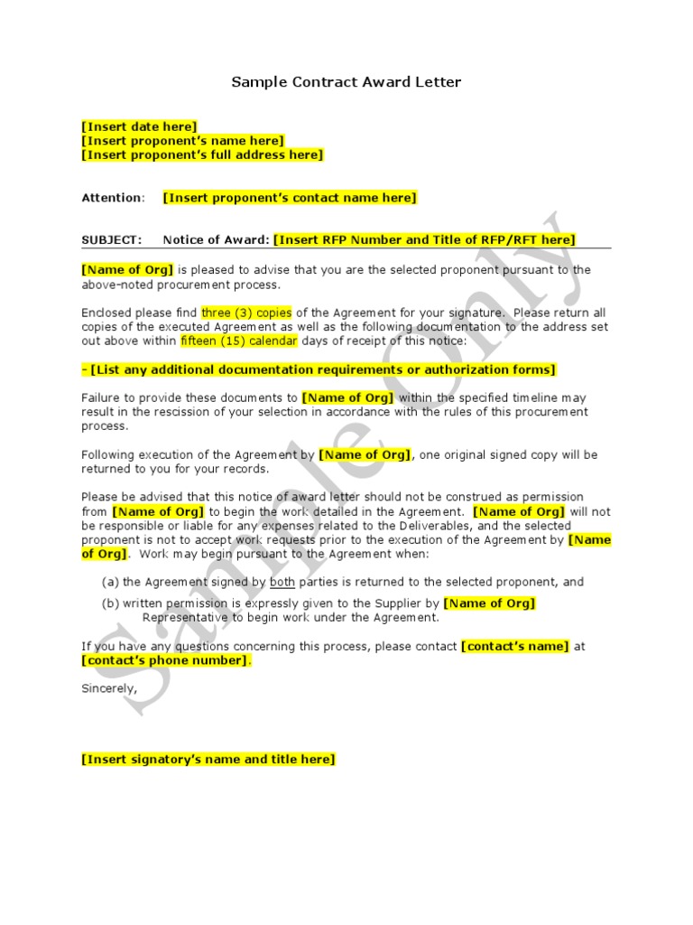 Sample Contract Award Letter | PDF