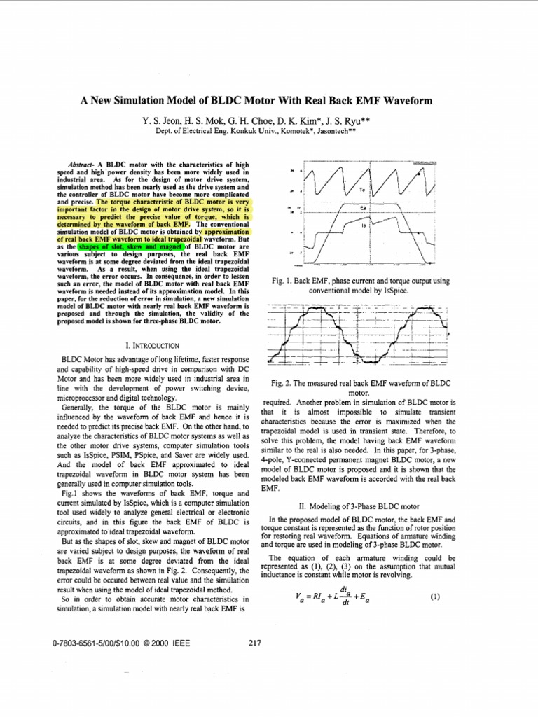 A New Simulation Model of BLDC Motor With Real Back EMF Waveform | PDF ...