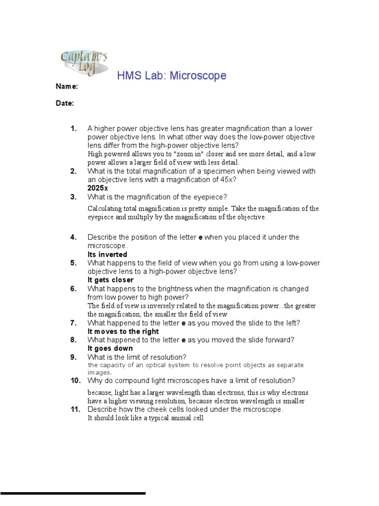 Microscope Lab: Observing Specimens | PDF | Angular Resolution | Glass ...