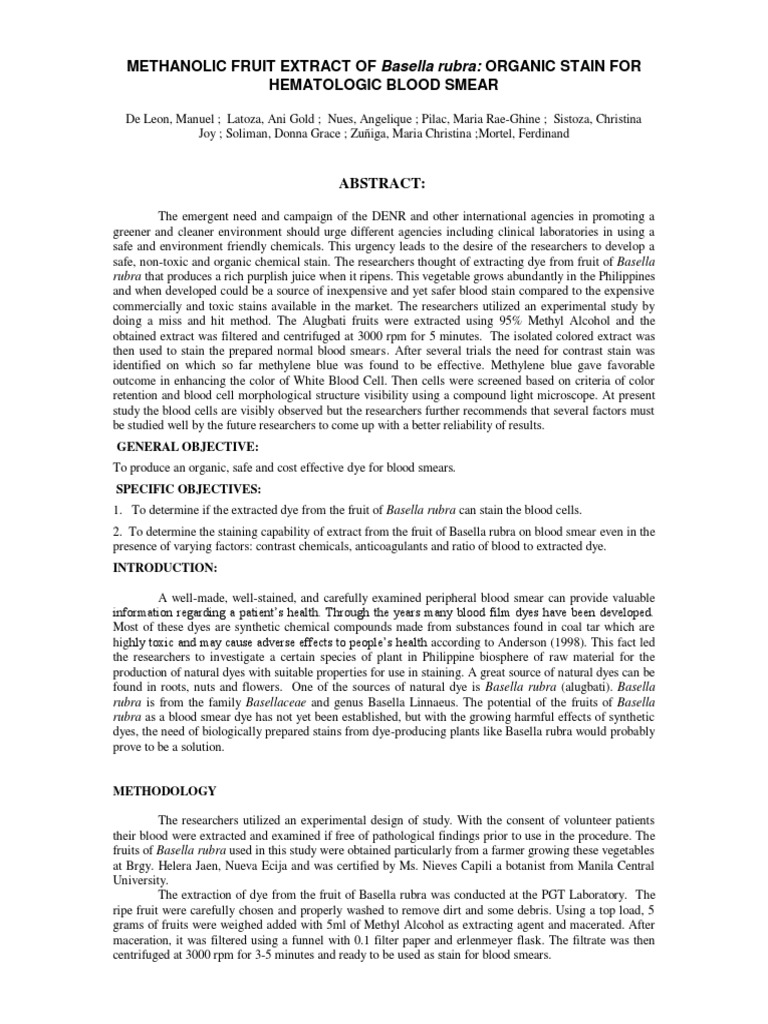 Organic Stain For Hematologic Blood Smear | PDF | Staining | Dye