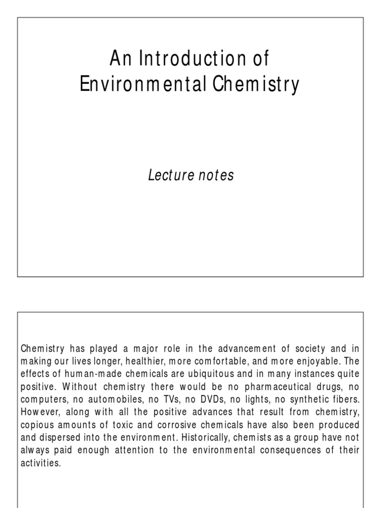 An Introduction of Environmental Chemistry: Lecture Notes | PDF | Soil ...
