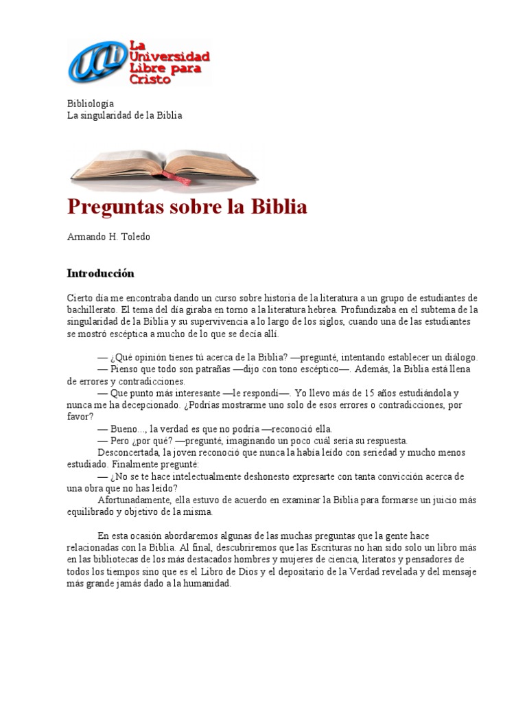 Preguntas Sobre La Biblia (Armando H. Toledo) | Descargar gratis PDF | Biblia | Science