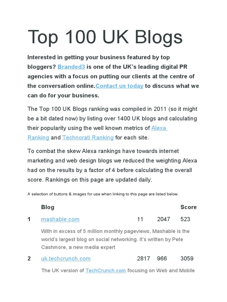 Top 100 UK Blogs | PDF | Blog | Digital Marketing