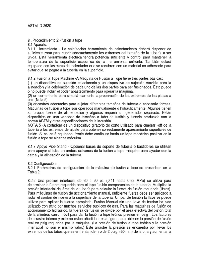 Guía de Fusión a Tope ASTM D2620 | PDF | Presión | Herramientas