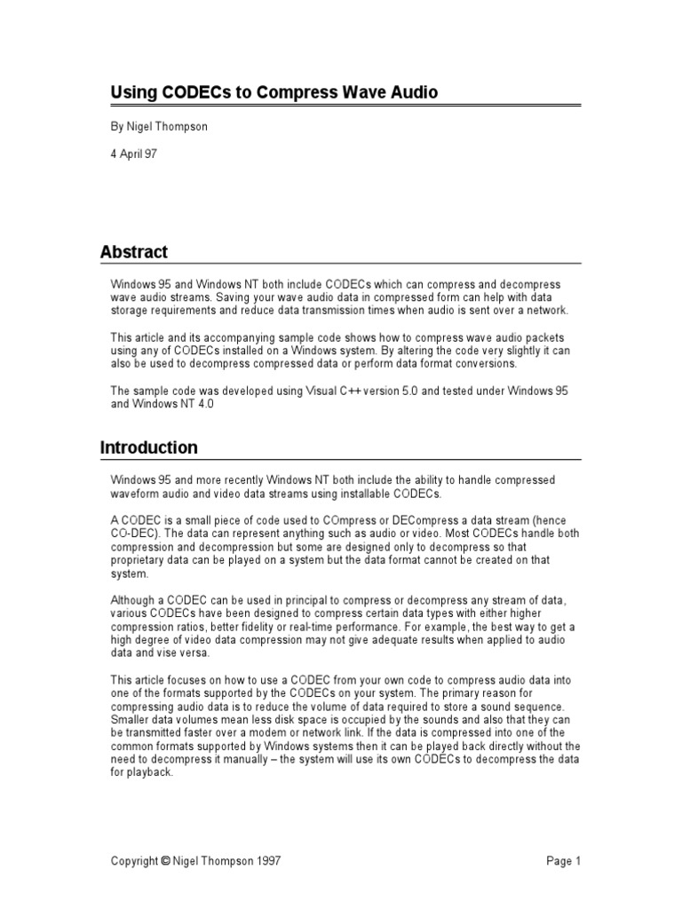 Using Codecs To Compress Wave Audio | PDF | Data Compression | Codec