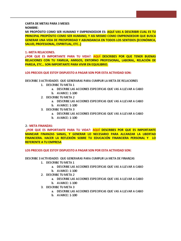 Carta de Metas para 3 Meses | PDF