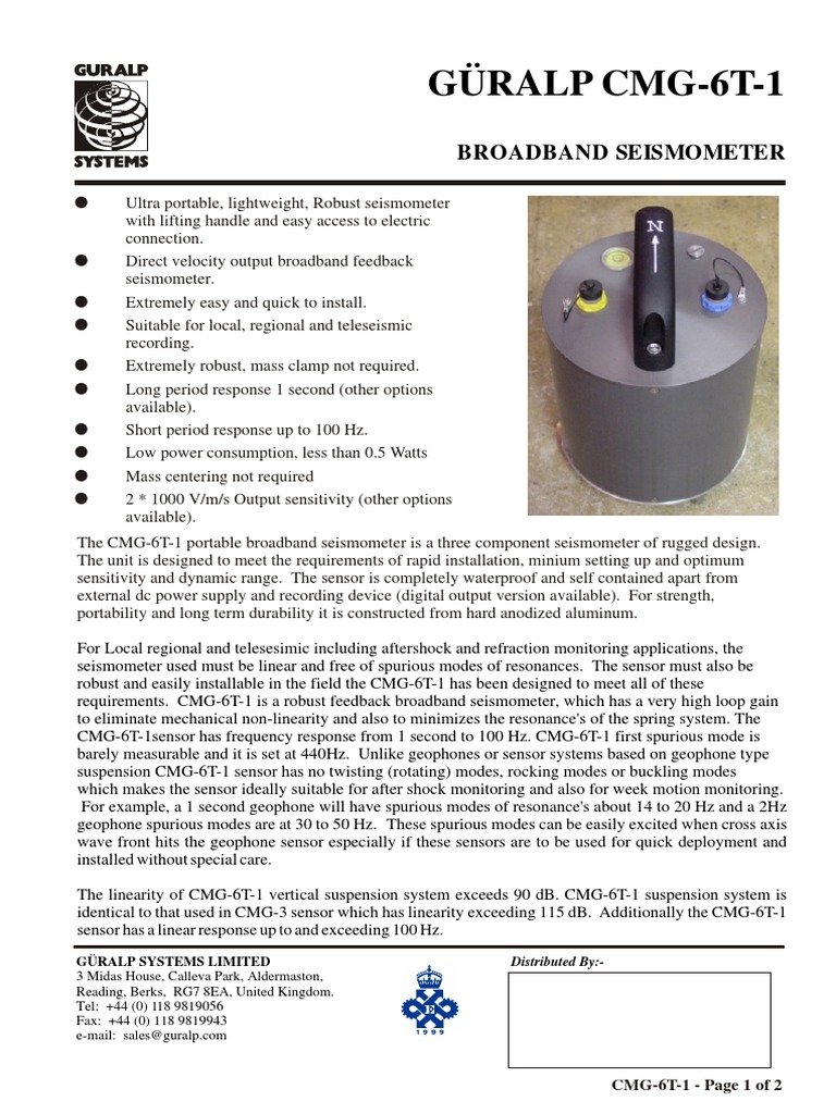 6T-1 Broadband Seismometer | PDF | Sensor | Resonance