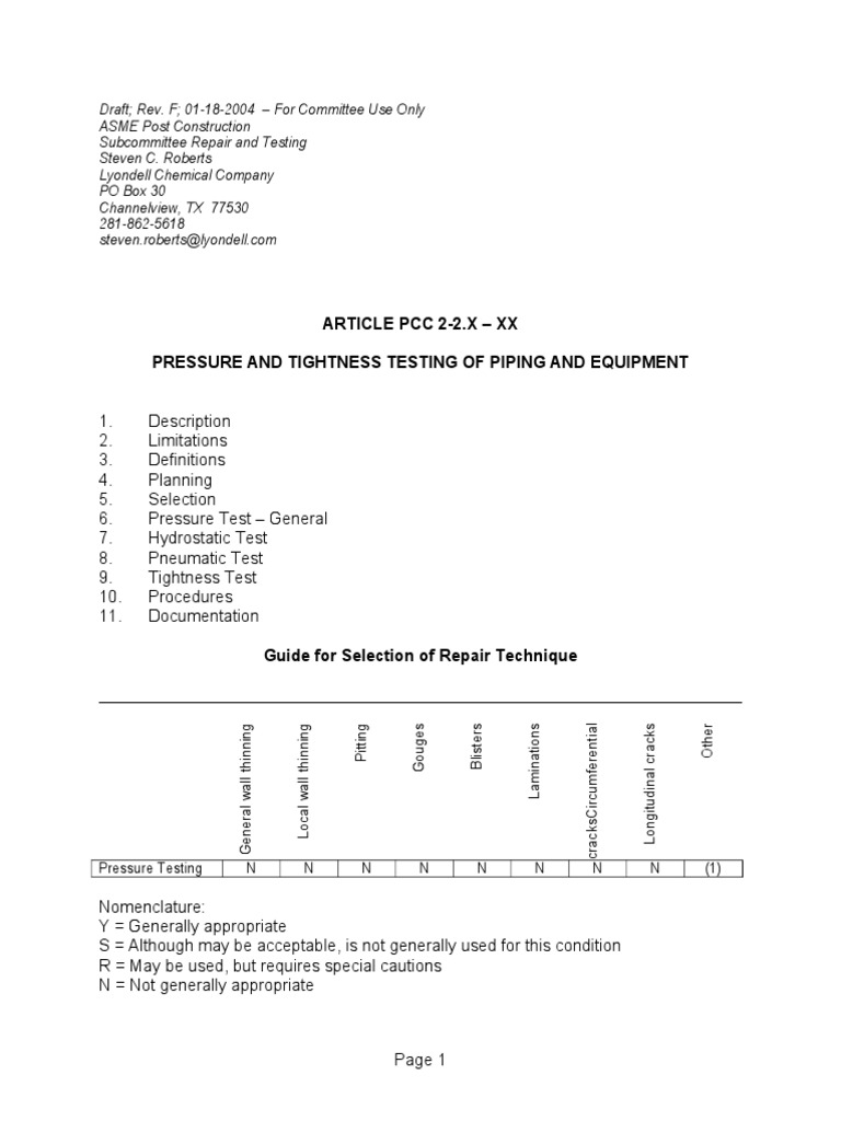 Article PCC 2-2.X - XX Pressure and Tightness Testing of Piping and ...