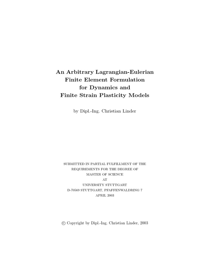 An Arbitrary Lagrangian Eulerian Finite Element Formulation For Dynamics and Finite Strain ...