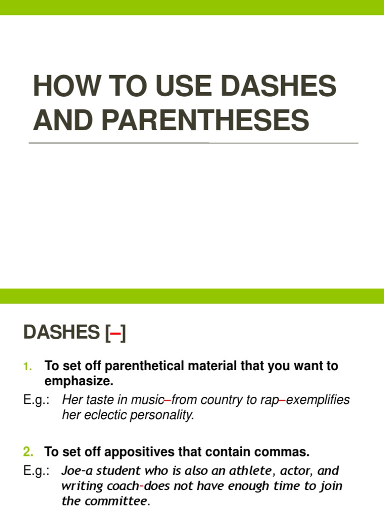 How To Use Dashes and Parentheses | PDF | Bracket | Comma