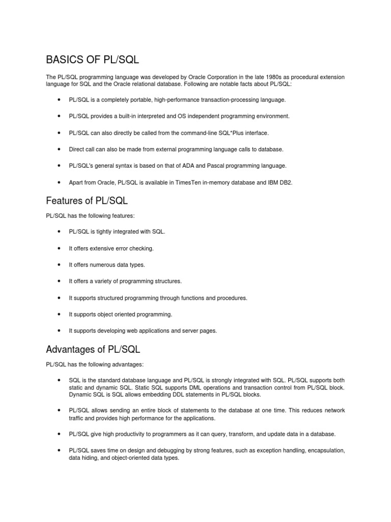 Features of PL/SQL | PDF | Pl/Sql | Control Flow