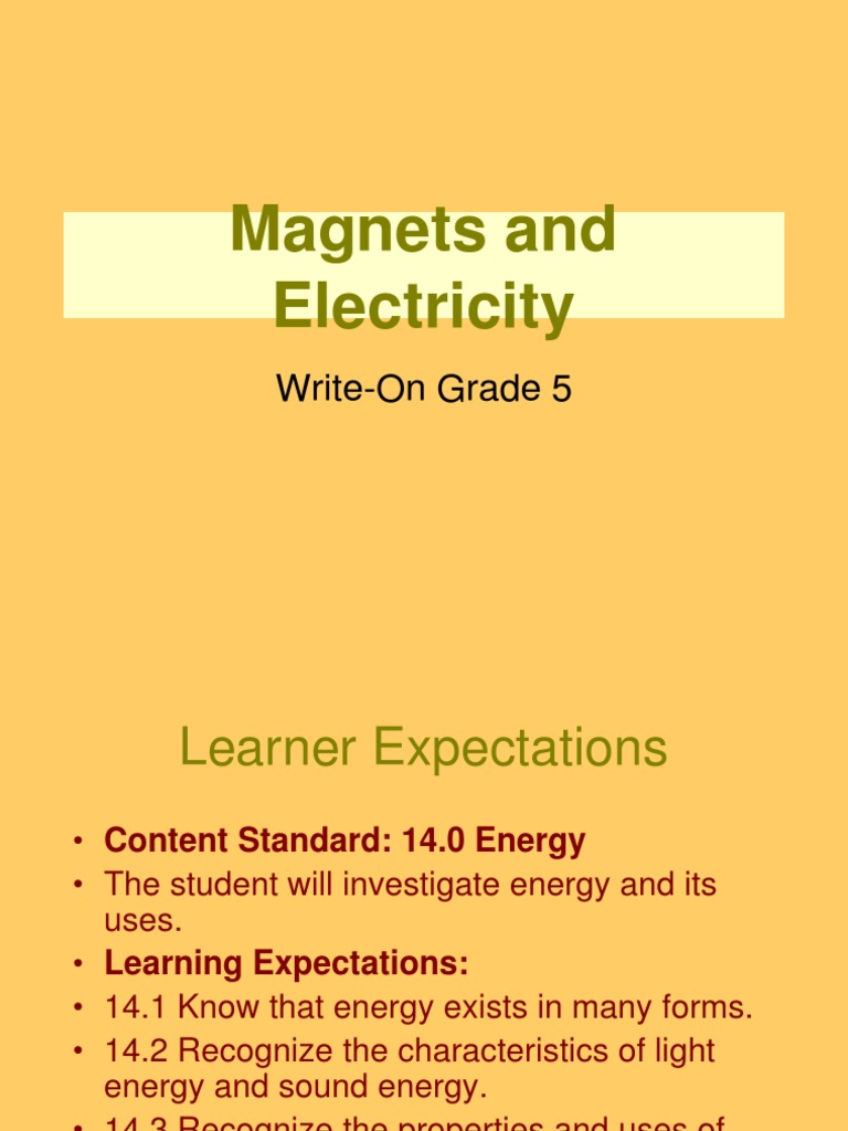 Magnets and Electricity: Write-On Grade 5 | PDF | Magnetic Field | Magnet