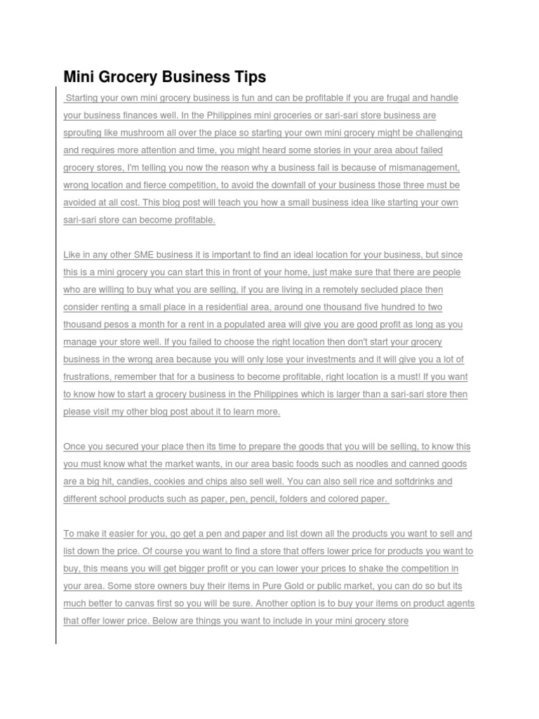 Mini Grocery Business Tips | PDF | Retail | Grocery Store
