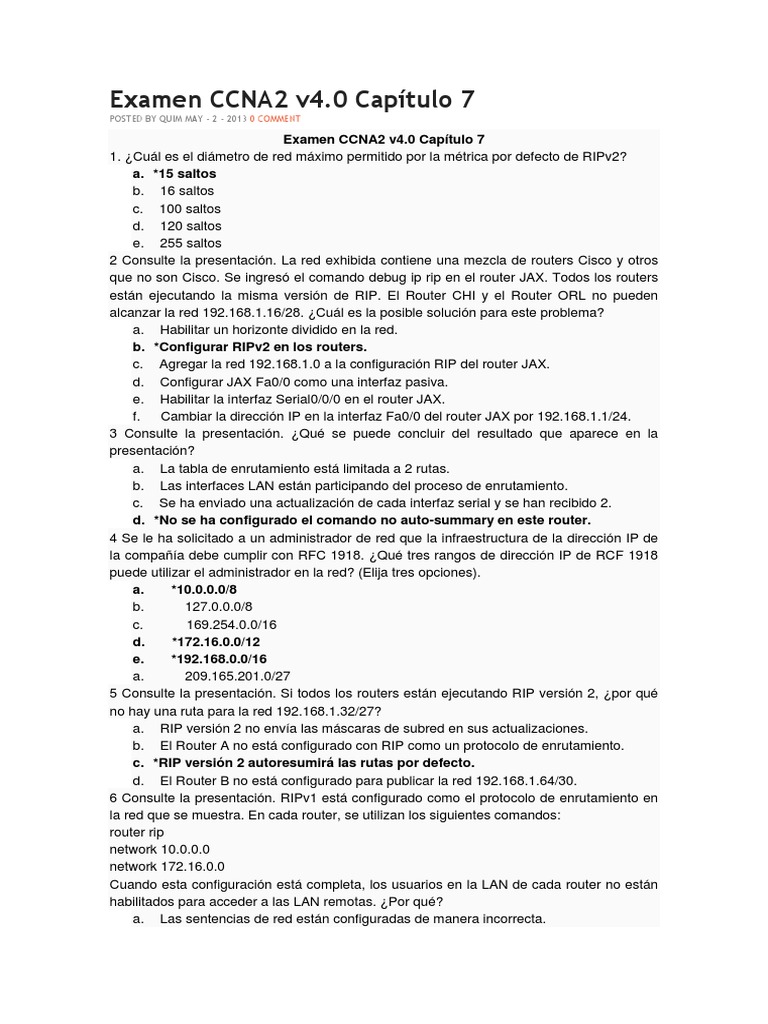 Examen CCNA2 v4 | PDF | Enrutador (Computación) | Estándares de internet Examen CCNA2 v4 | PDF | Enrutador (Computación) | Estándares de internet