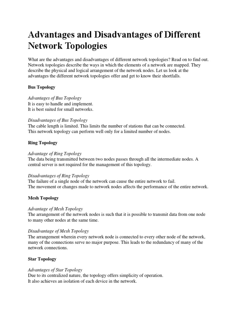 Advantages and Disadvantages of Different Network Topologies | PDF ...