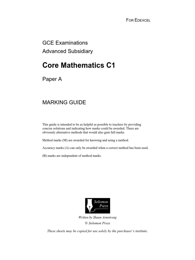 C1 Examination Papers A MARK SCHEME | PDF | Student Assessment And ...