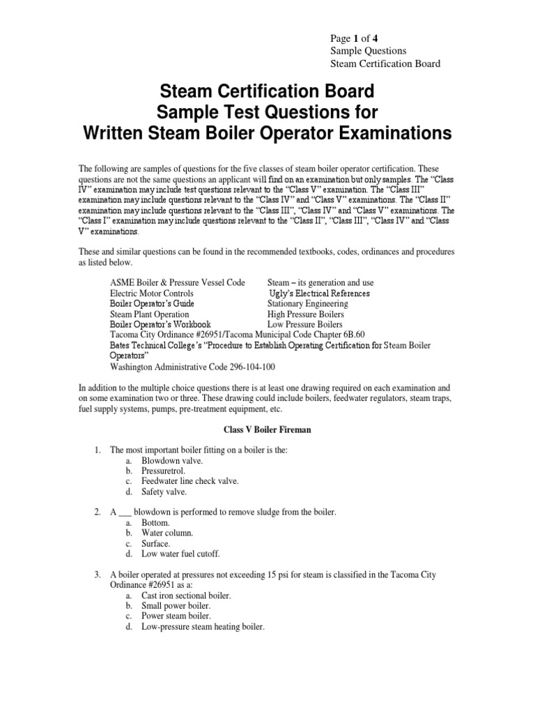 Sample Boiler Certification Questions | PDF | Boiler | Steam