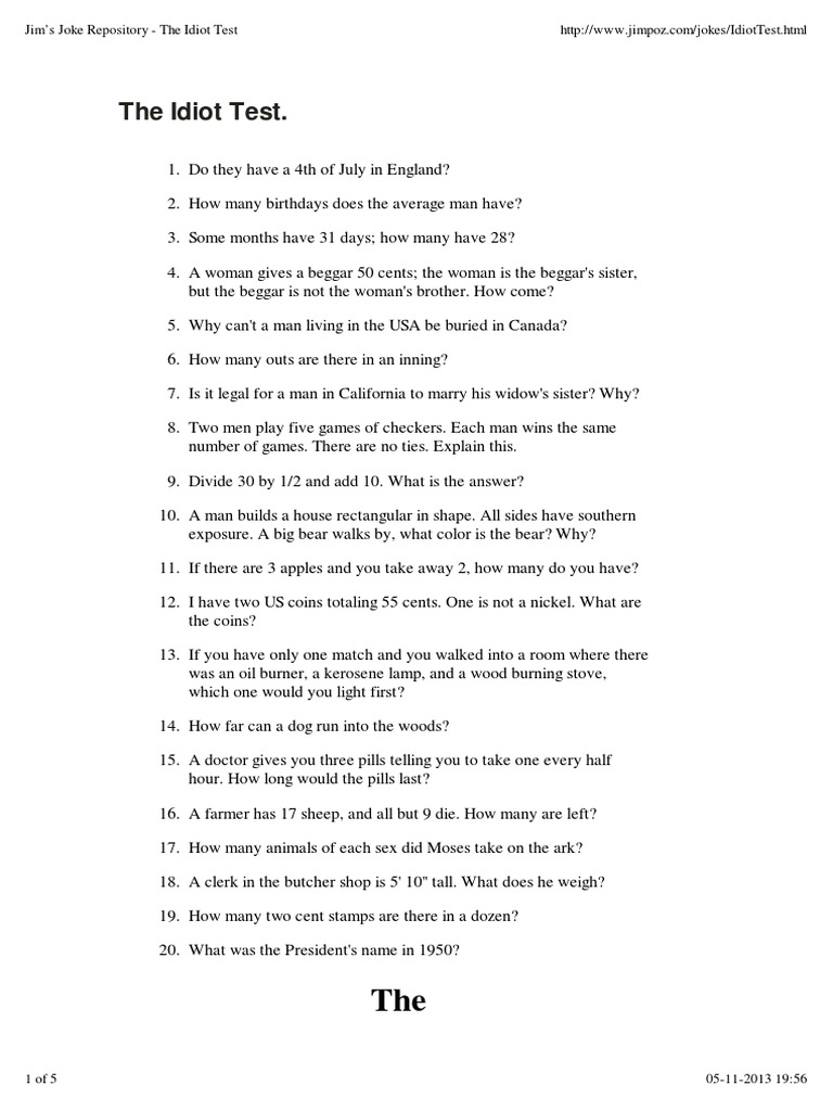 The Idiot Test Questions & Answers | PDF | Sports | Leisure