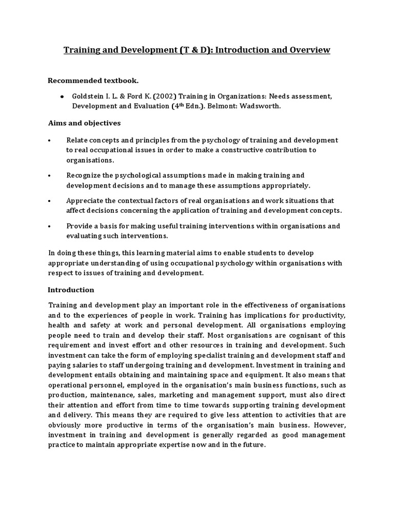Training and Development Introduction and Overview - TRF | Download ...