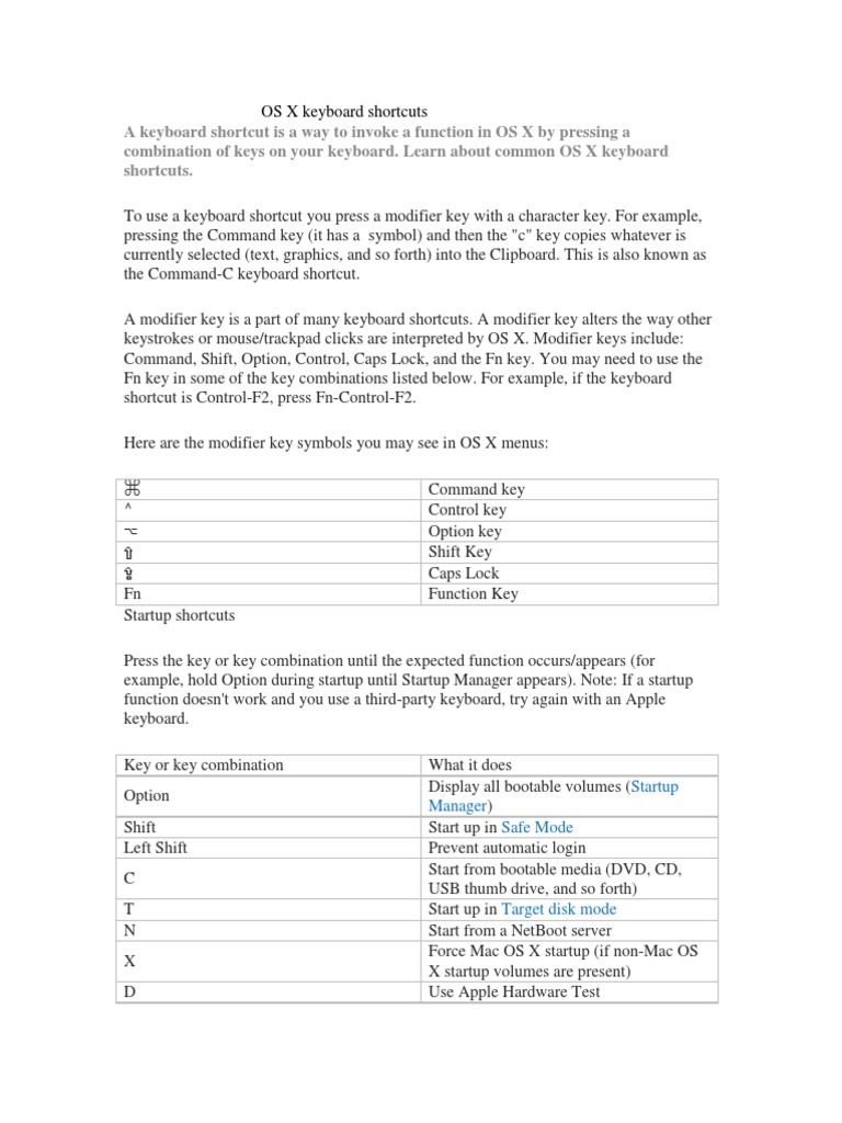 OS X Keyboard Shortcuts | PDF | Computer Keyboard | Keyboard Shortcut