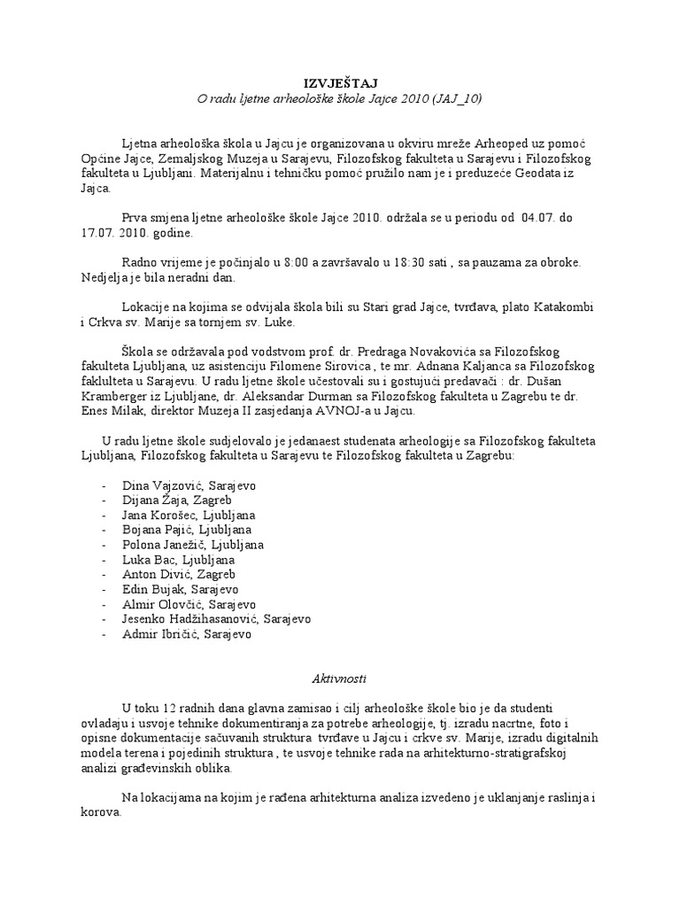 IZVJEŠTAJ (Primjer) - Report (Example) | PDF