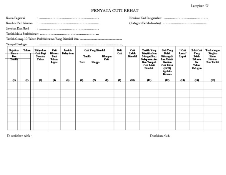 Borang Rekod Penyata Cuti Rehat | PDF
