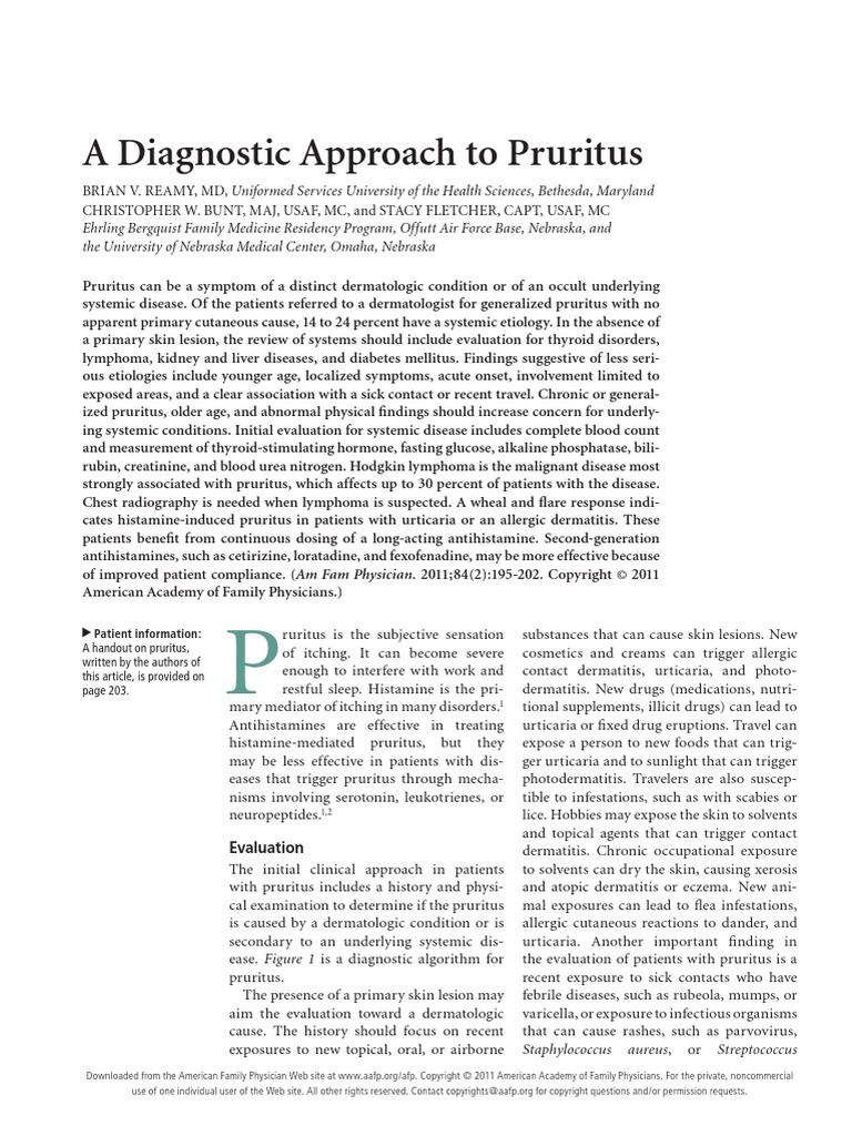A Diagnostic Approach To Pruritus | PDF | Dermatitis | Cutaneous Conditions