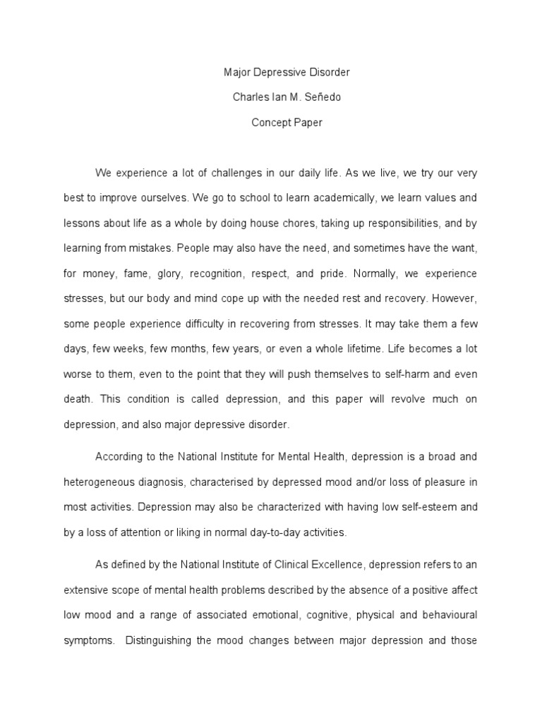 Major Depressive Disorder Concept Paper | PDF | Paranoia | Major ...