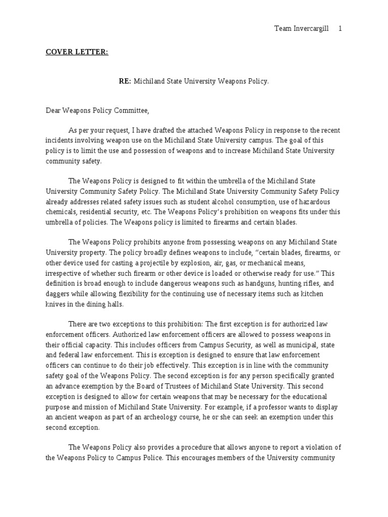 Model Weapons Policy | Military | Military Science