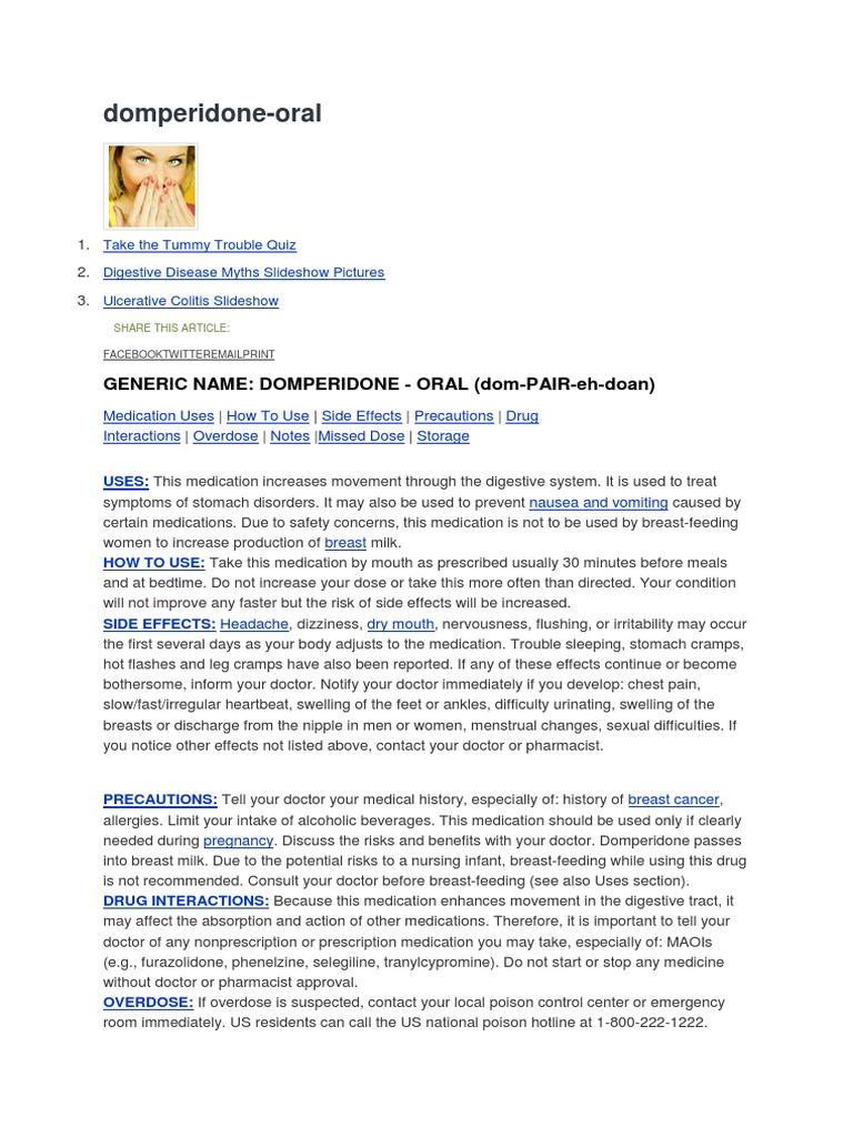 Domperidone-Oral: Generic Name: Domperidone - Oral (Dom-Pair-Eh-Doan ...