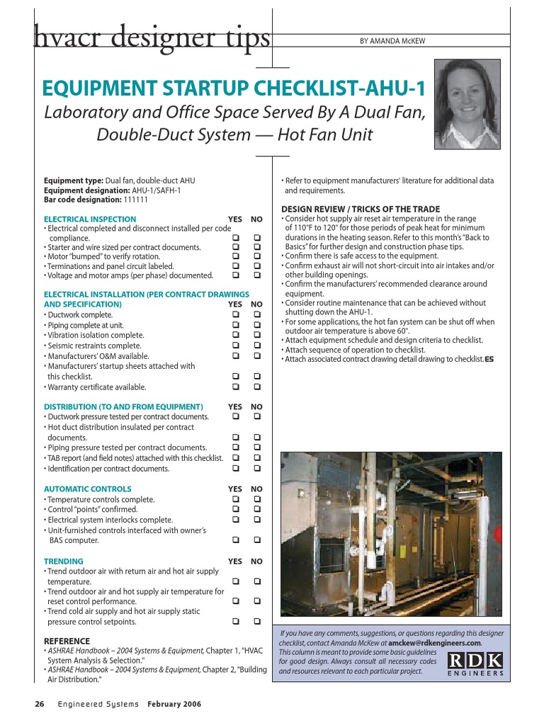 Hvacr Designer Tips: Equipment Startup Checklist-Ahu-1 | PDF | Duct ...