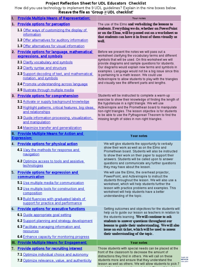 Group 5 UDL Checklist | PDF