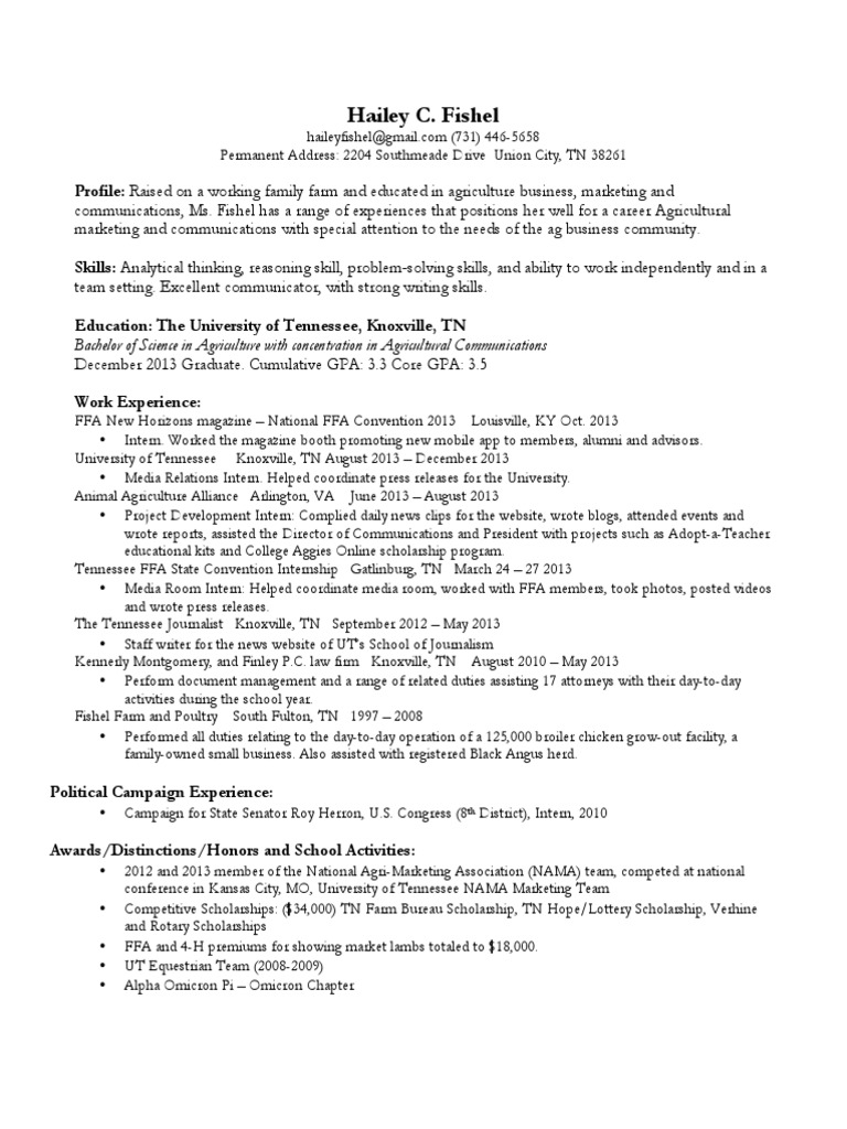 Hailey Fishel Resume | PDF | Tennessee | Internship