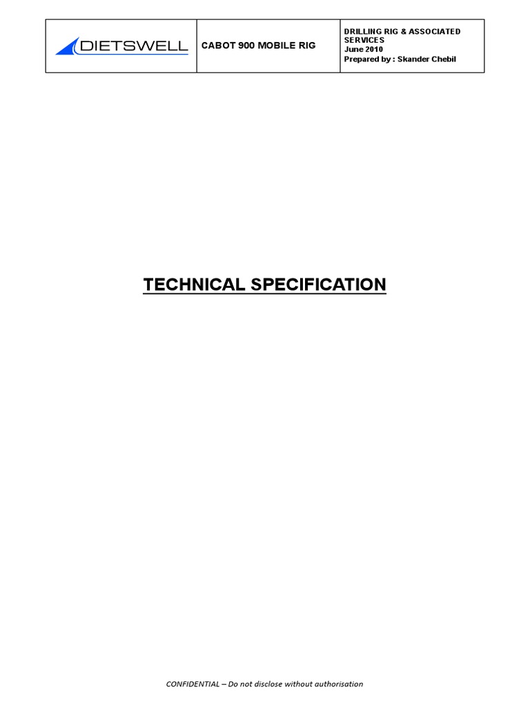 Technical Specification: Cabot 900 Mobile Rig | PDF | Drilling Rig | Pump