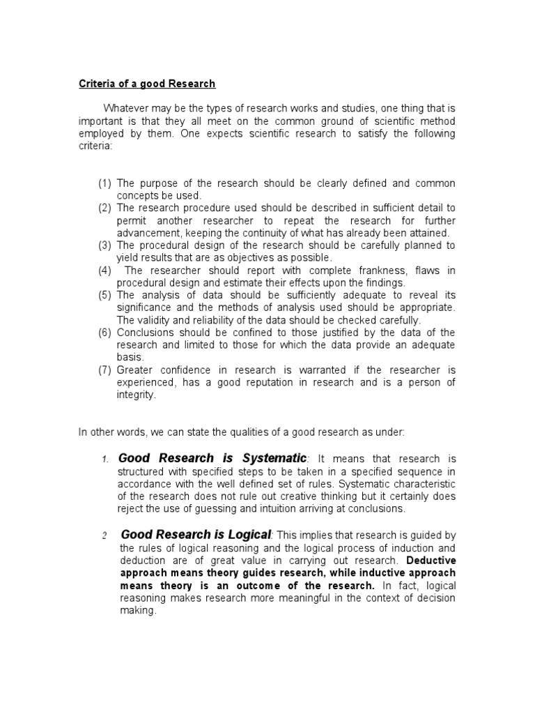 Criteria of a Good Research | Inductive Reasoning | Scientific Method