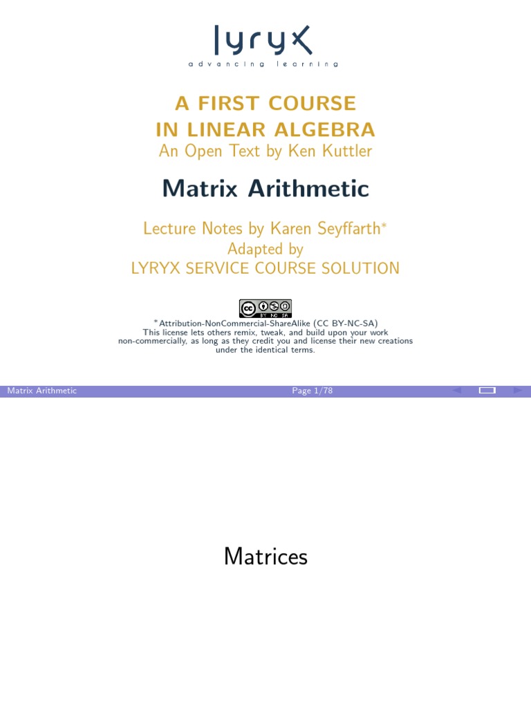 Kuttler LinearAlgebra Slides Matrices MatrixArithmetic Handout | PDF | Matrix (Mathematics ...