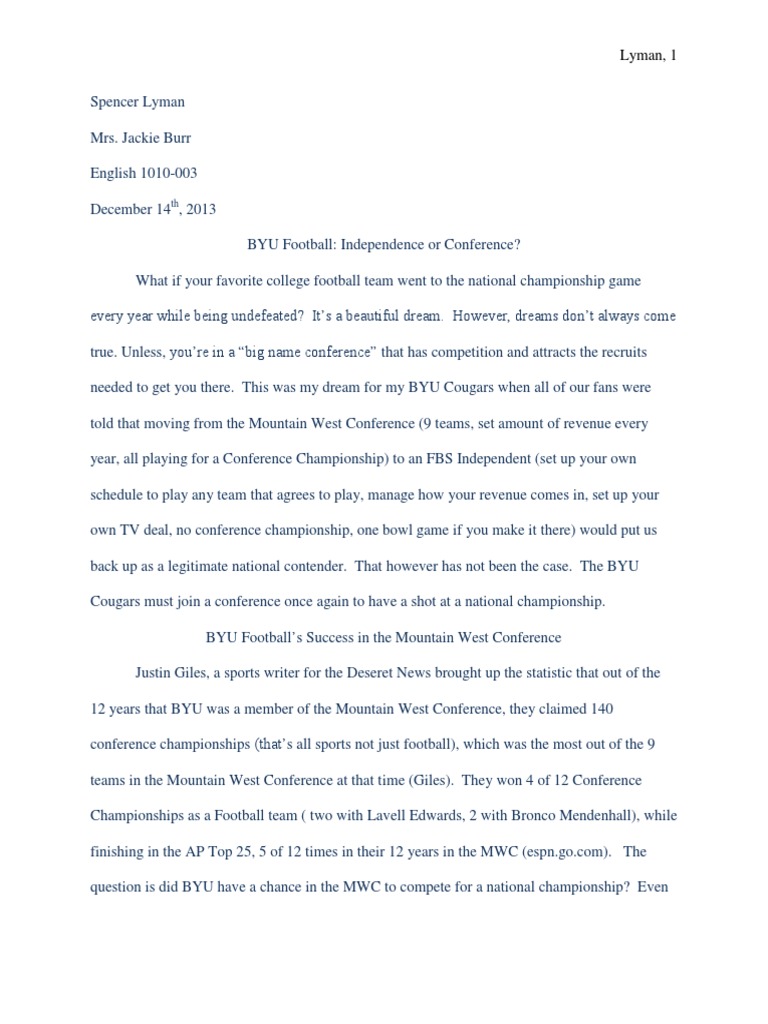 Research Paper Final Draft Byu Paper | PDF | Ncaa Football | Ncaa ...