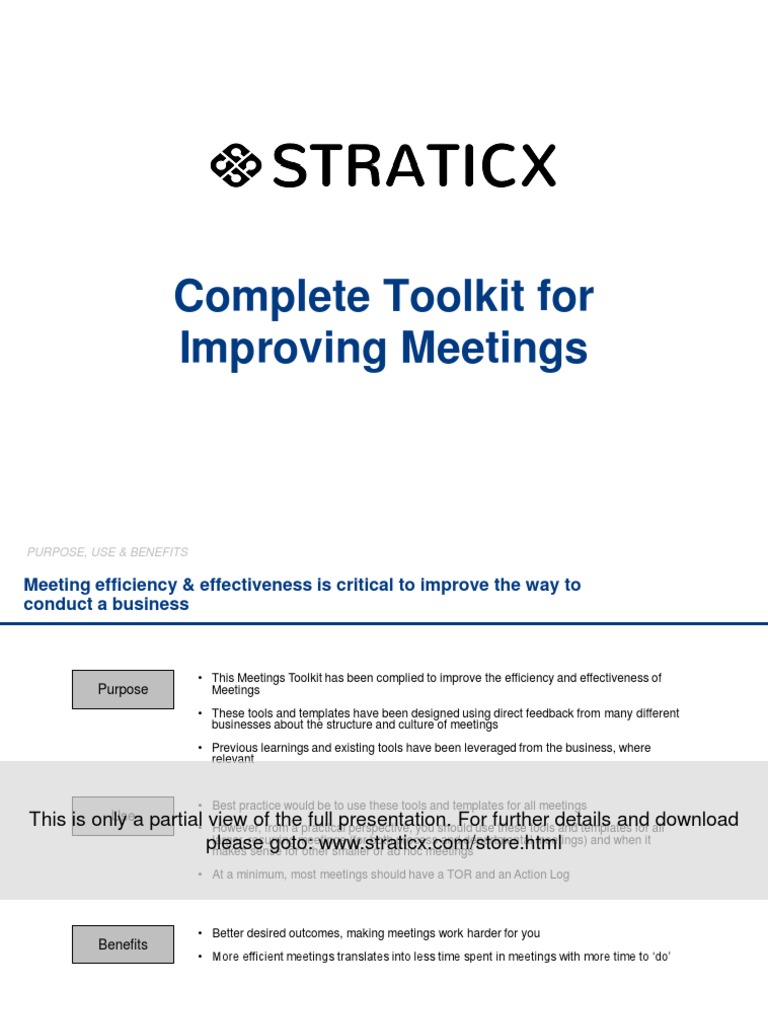 Complete Toolkit For Improving Meetings | PDF | Conversation | Business