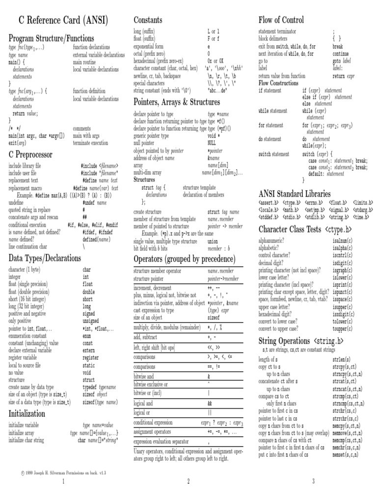 Quick Reference C | PDF | C (Programming Language) | Pointer (Computer Programming)