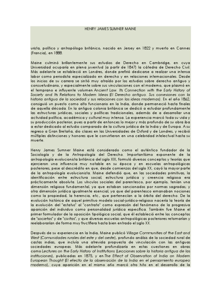 Henry James Sumner Maine | PDF | Antropología | Sociedad