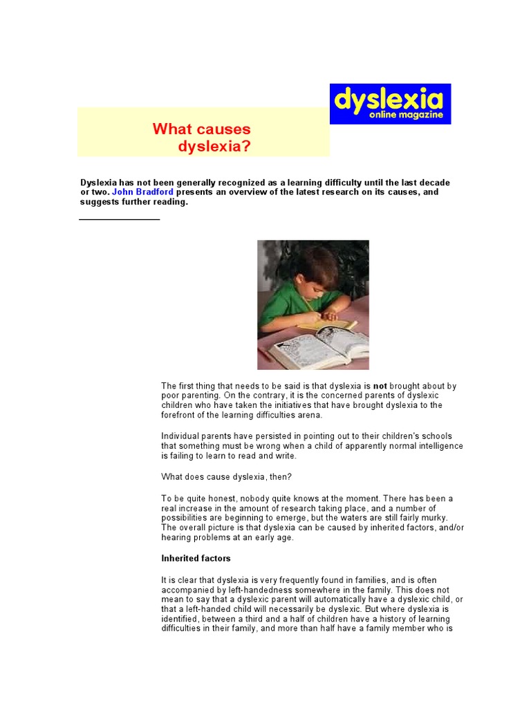 Handout - Causes of Dyslexia | PDF | Dyslexia | Behavioural Sciences