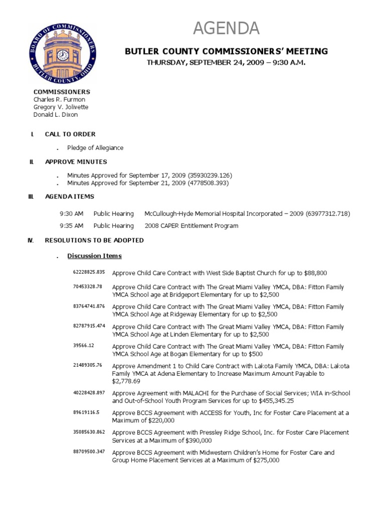 Agenda: Butler County Commissioners' Meeting | PDF | Orphanage | Radio